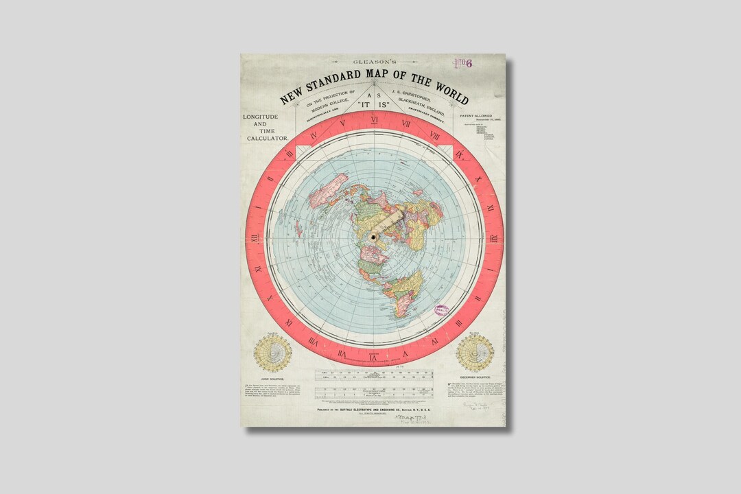 Flat Earth Gleason Map Canvas Wall Art, World Map Wall Chart, Old Map ...