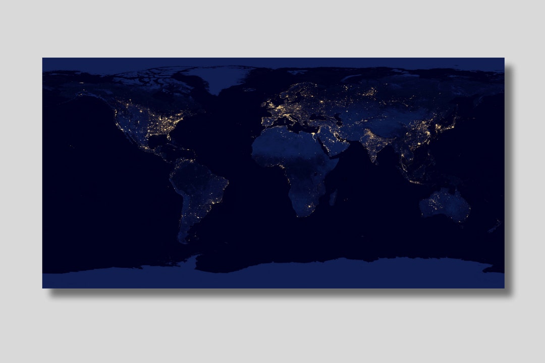 The World at Night From Space Canvas Wall Art, NASA Satellite Image of ...