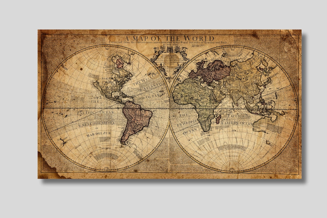 Vintage World Map Art, Rustic World Map Art Print, World Map Art ...