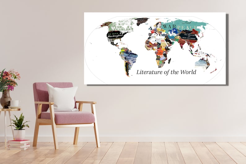 Literature of the World Map Canvas Poster, World Map Canvas Print ...