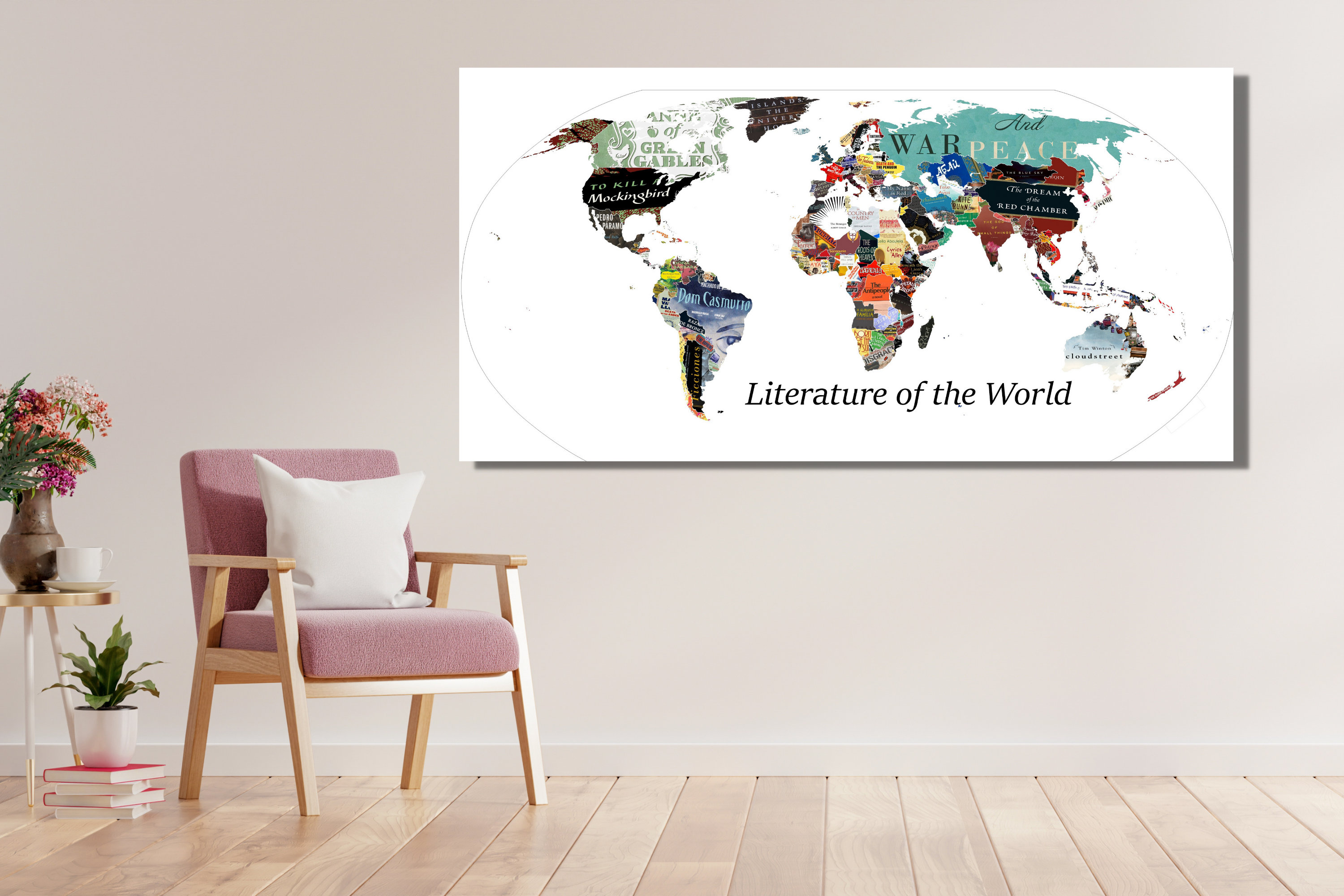 Literature of the World Map Canvas Poster, World Map Canvas Print ...