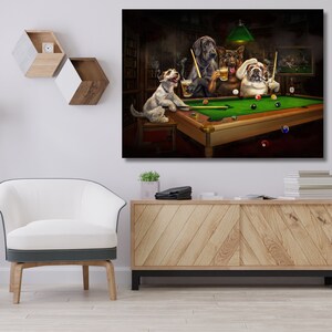 Dogs Playing Billiards Canvas Poster, Funny Pet Portrait, Billiards ...