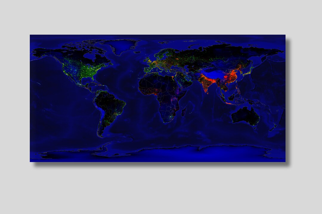 Population Density Heatmap of the World Canvas Wall Art, the World as ...
