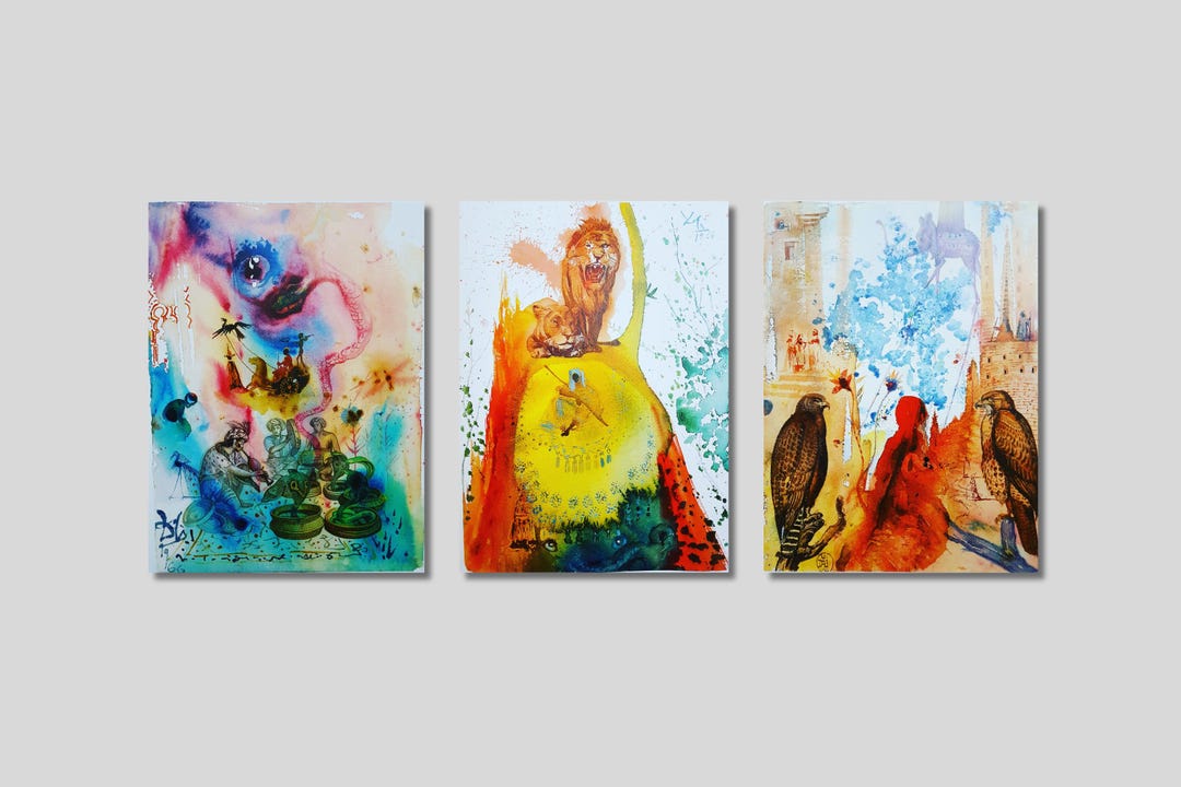 Salvador Dali Canvas Art Prints: Surreal Animal Watercolor Painting Set ...