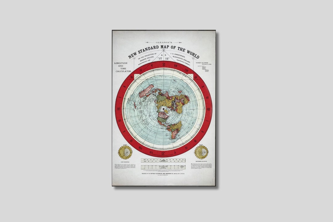 Flat Earth Gleason Map Canvas Wall Art, World Map Wall Chart, Old Map ...