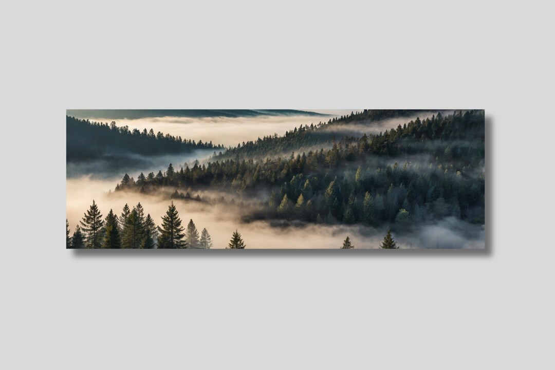 Panaromic Foggy Forest Canvas Wall Art, Mountain&forest Print, Misty ...