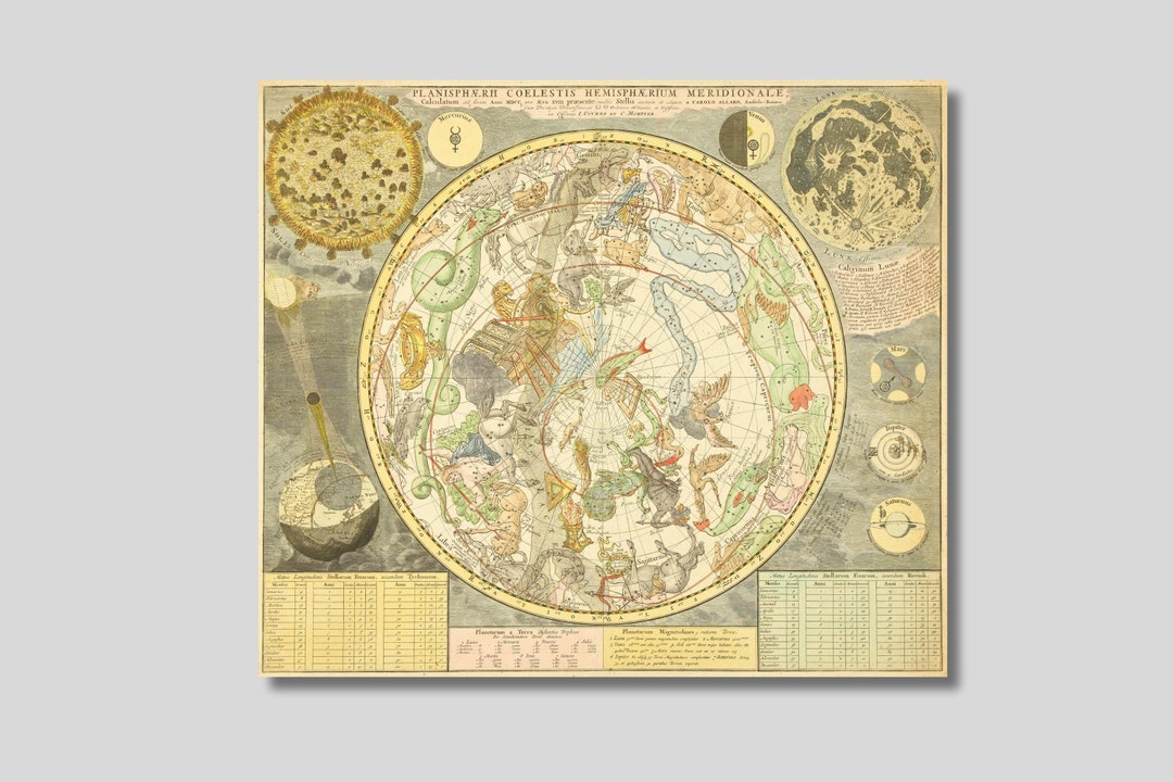 Vintage Astrology Map Poster, Planisphere Celeste Star Chart Map ...