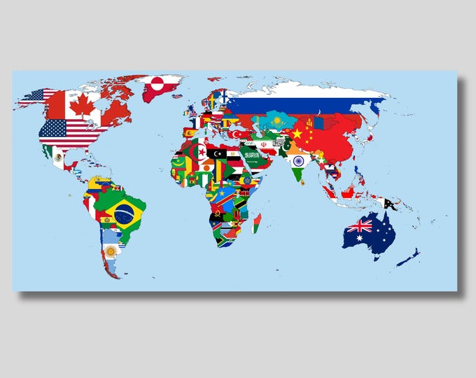 World Map With Flags of the Countries Canvas Print, World Map Wall Art ...