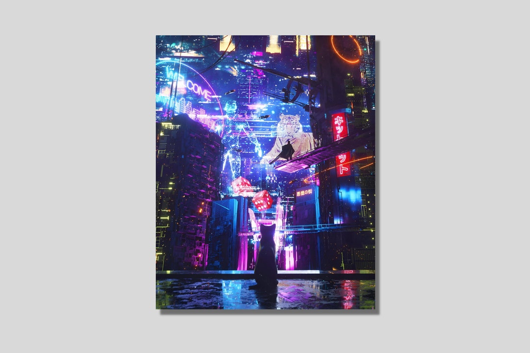 Cyberpunk City Canvas Poster, Cyberpunk City Print, Neo Futuristic Wall ...