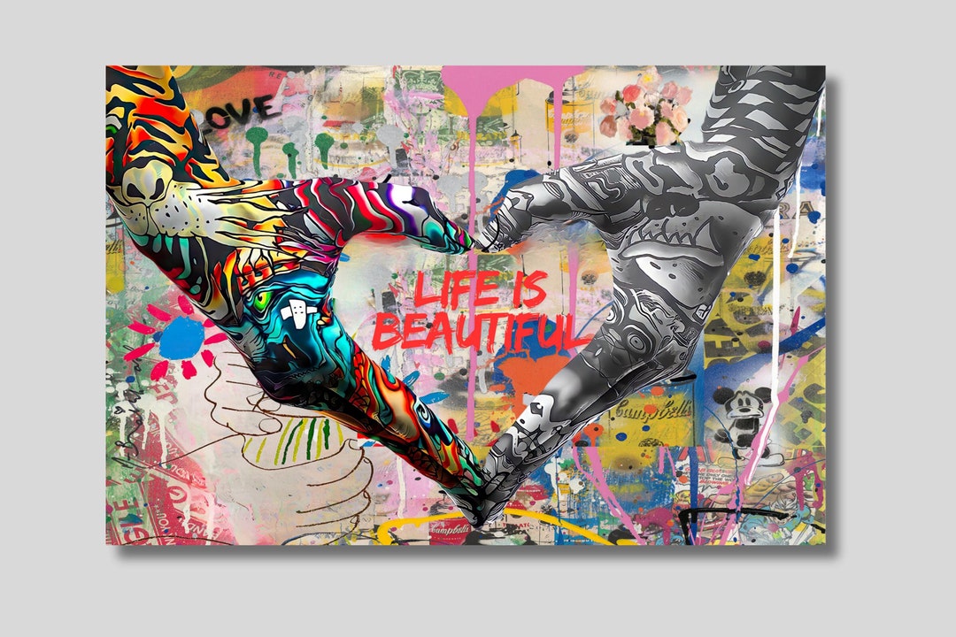 Banksy Life is Beautiful Canvas Print, Couple Heart Hands Canvas Wall ...
