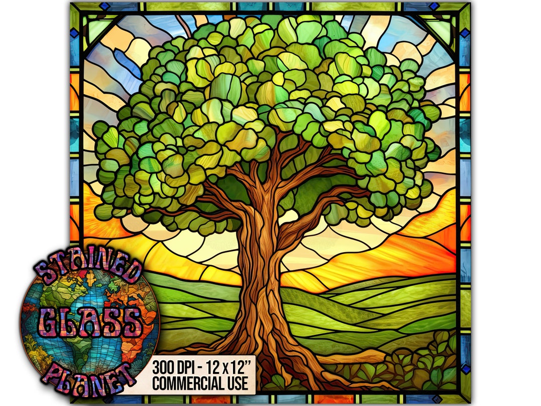 Oak Tree Stained Glass Pattern Design Instant Download - Etsy