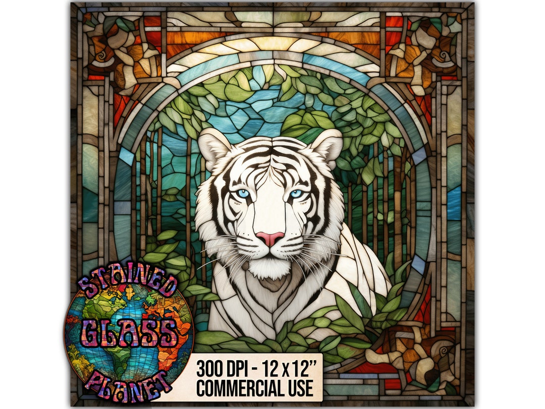 White Tiger Stained Glass Design Instant Download Digital Etsy