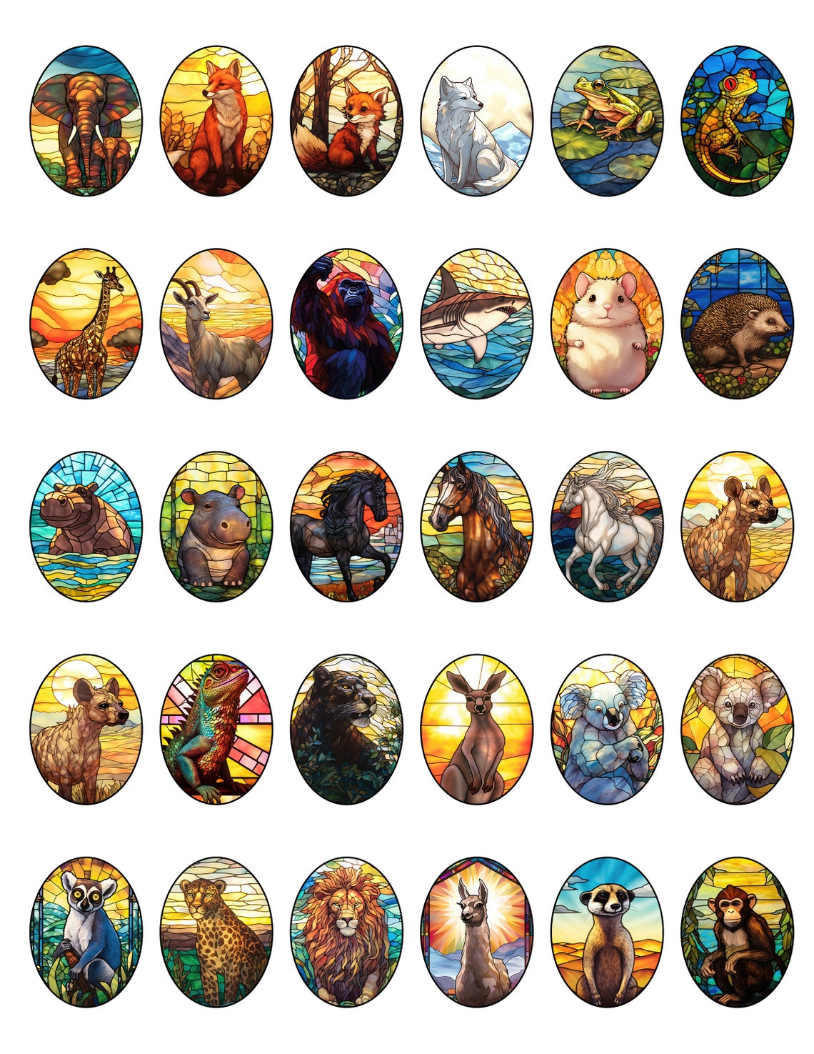 Stained Glass Animals Collage Sheet Instant Digital Download 30x40 Mm ...