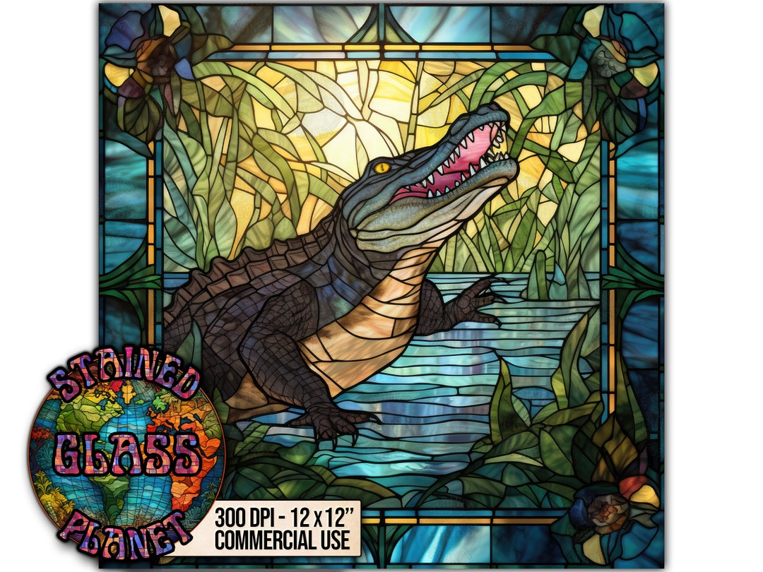 Alligator Stained Glass Pattern Digital Paper Stained Glass - Etsy
