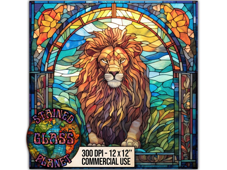 Lion Stained Glass Design Instant Download Digital Paper - Etsy