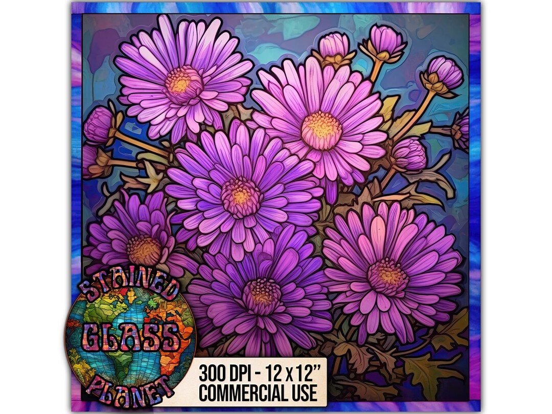 Aster Flower Stained Glass Design Instant Download Digital - Etsy
