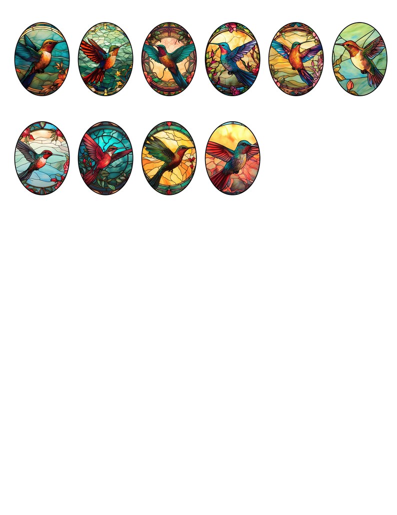 Stained Glass Hummingbirds Collage Sheet Instant Digital Download 30x40 Mm Ovals Cabochon ...