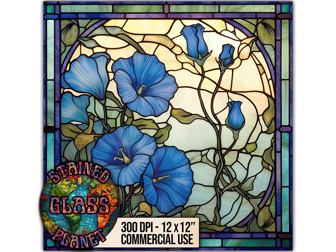 Morning Glory Stained Glass Design Instant Download Digital - Etsy