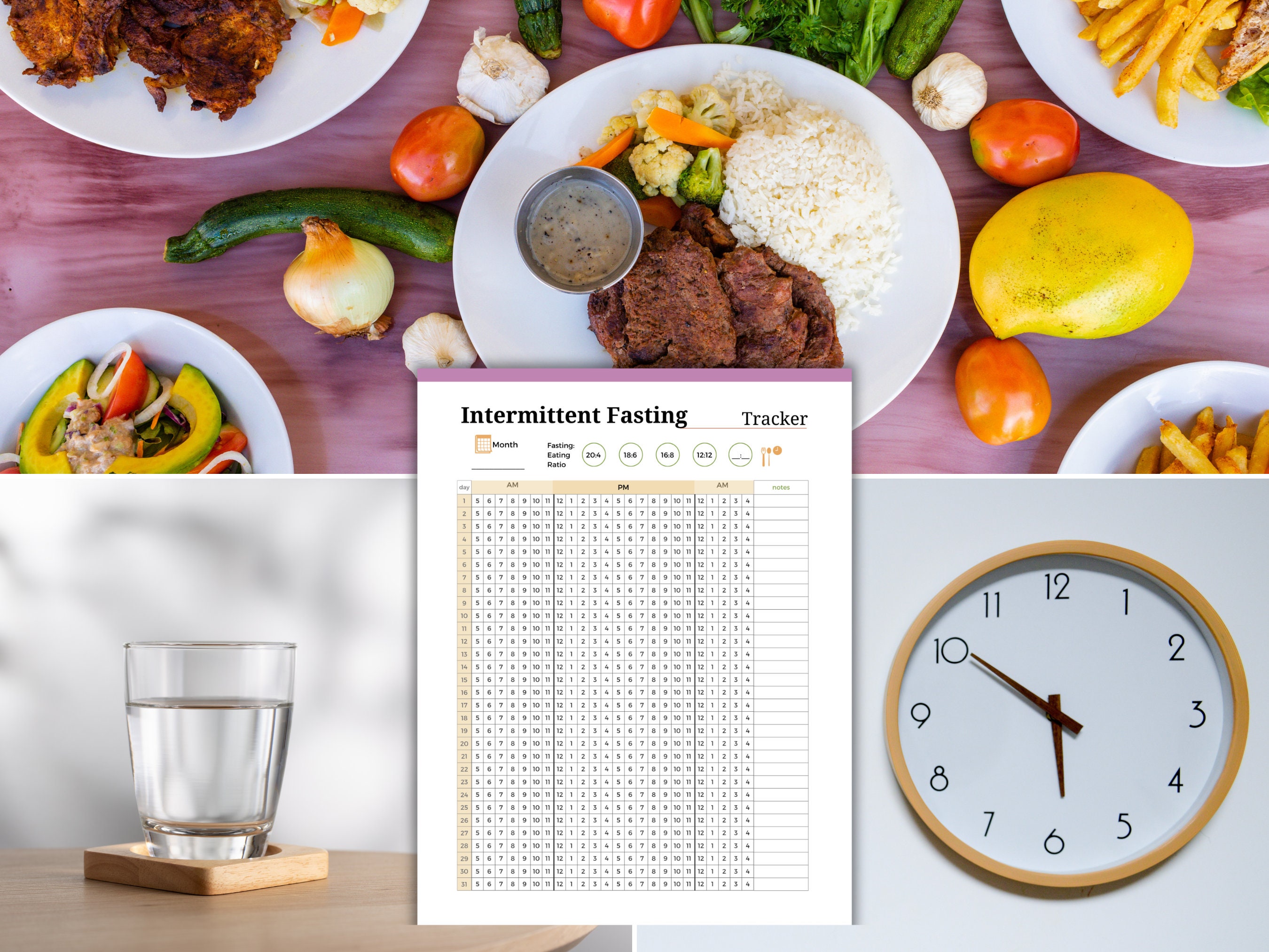 Monthly INTERMITTENT FASTING Tracker Fasting Journal Fasting Log Hourly ...