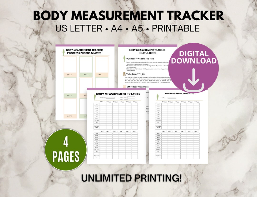 Body Measurement Tracker, Measurement Chart, Measurement Tracker ...