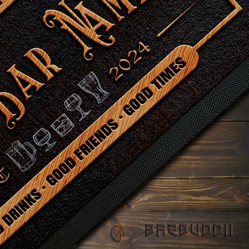 Custom Bar Mat, Bar Runner Personalized With Bar Name & Year, Elegant ...