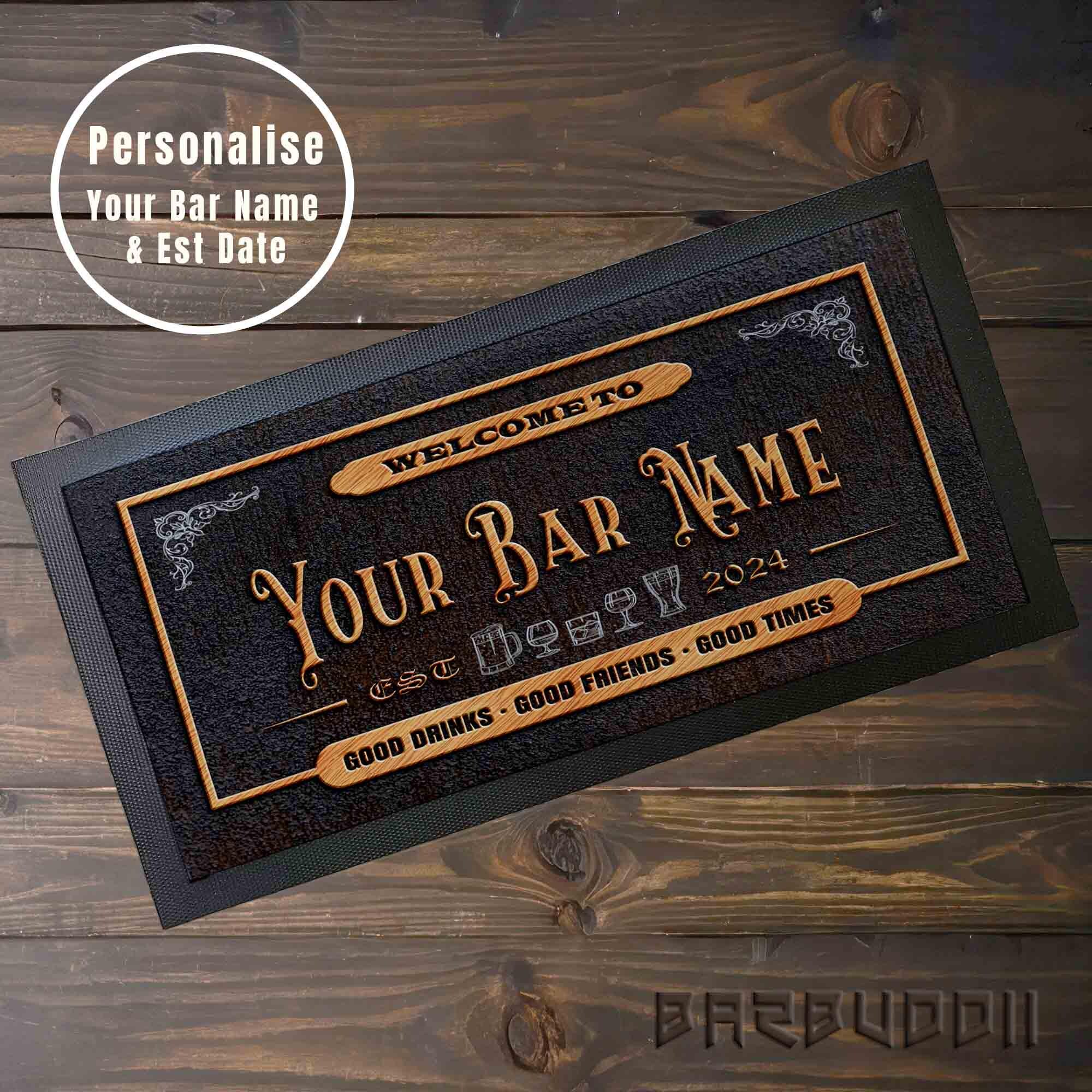 Custom Bar Mat, Bar Runner Personalized With Bar Name & Year, Elegant ...