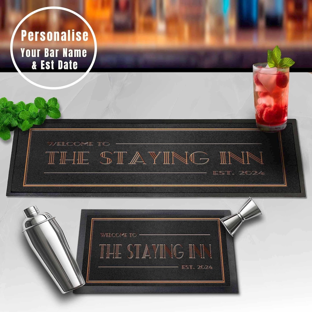 Custom Bar Mat, Bar Runner Personalized With Bar Name & Year, Elegant ...