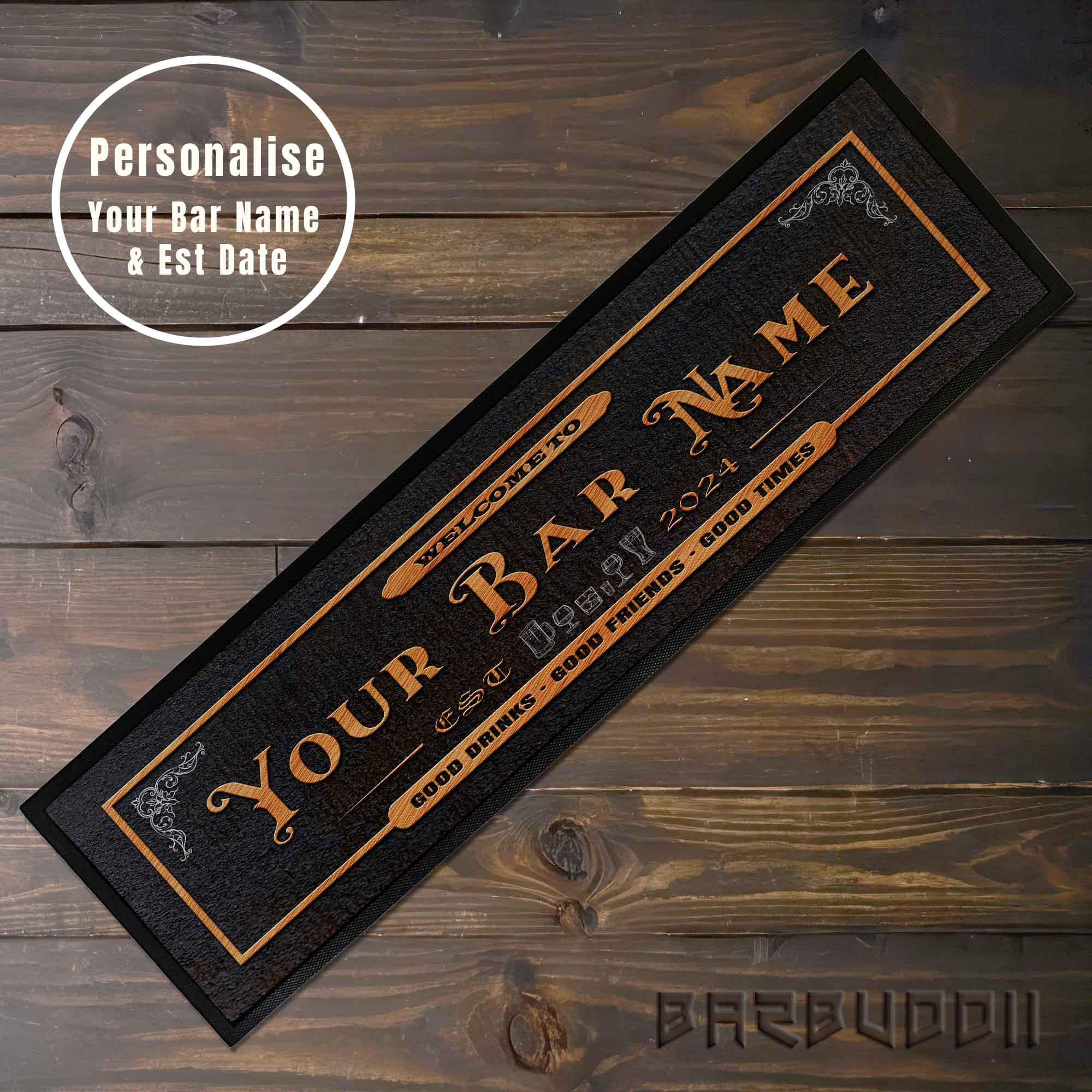 Custom Bar Mat, Bar Runner Personalized With Bar Name & Year, Elegant ...