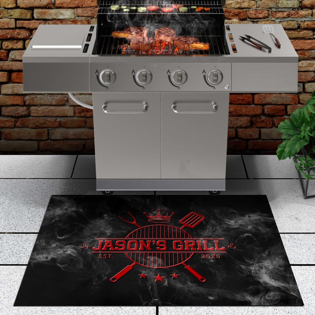 Personalized BBQ Grill Mat – Custom Outdoor Rug for Grill Masters, BBQ ...