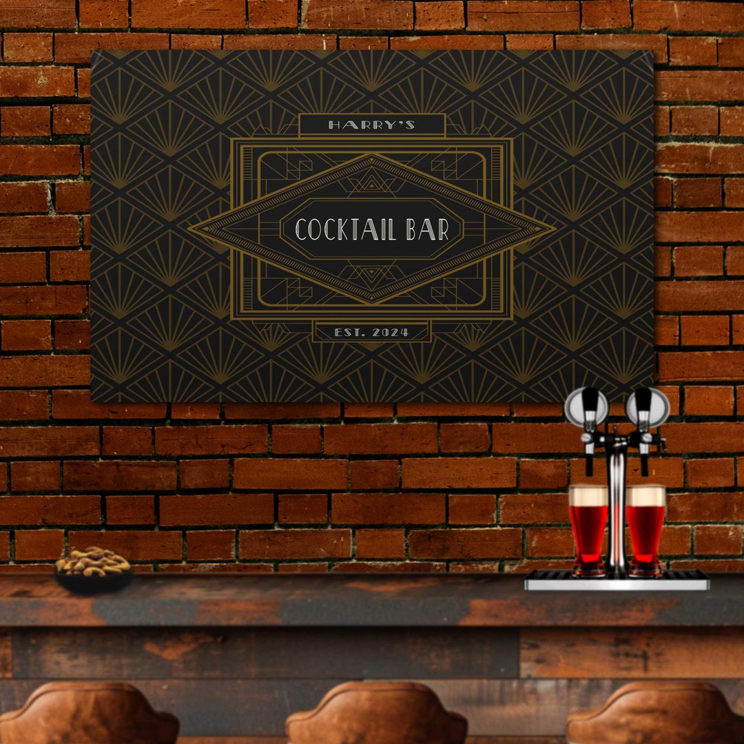 Personalised Canvas Bar Sign, Art Deco Bar Sign, Customise for a Unique ...