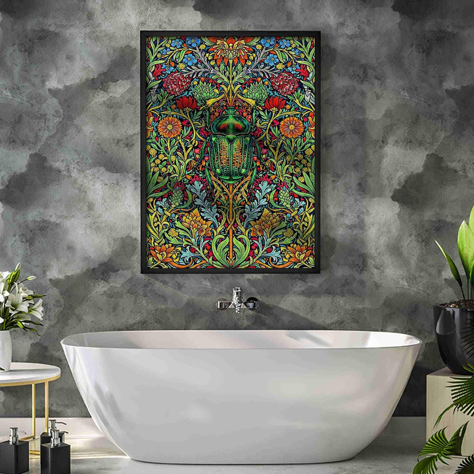 Vibrant Jewel Beetle Art Nouveau Print, William Morris Style Floral ...