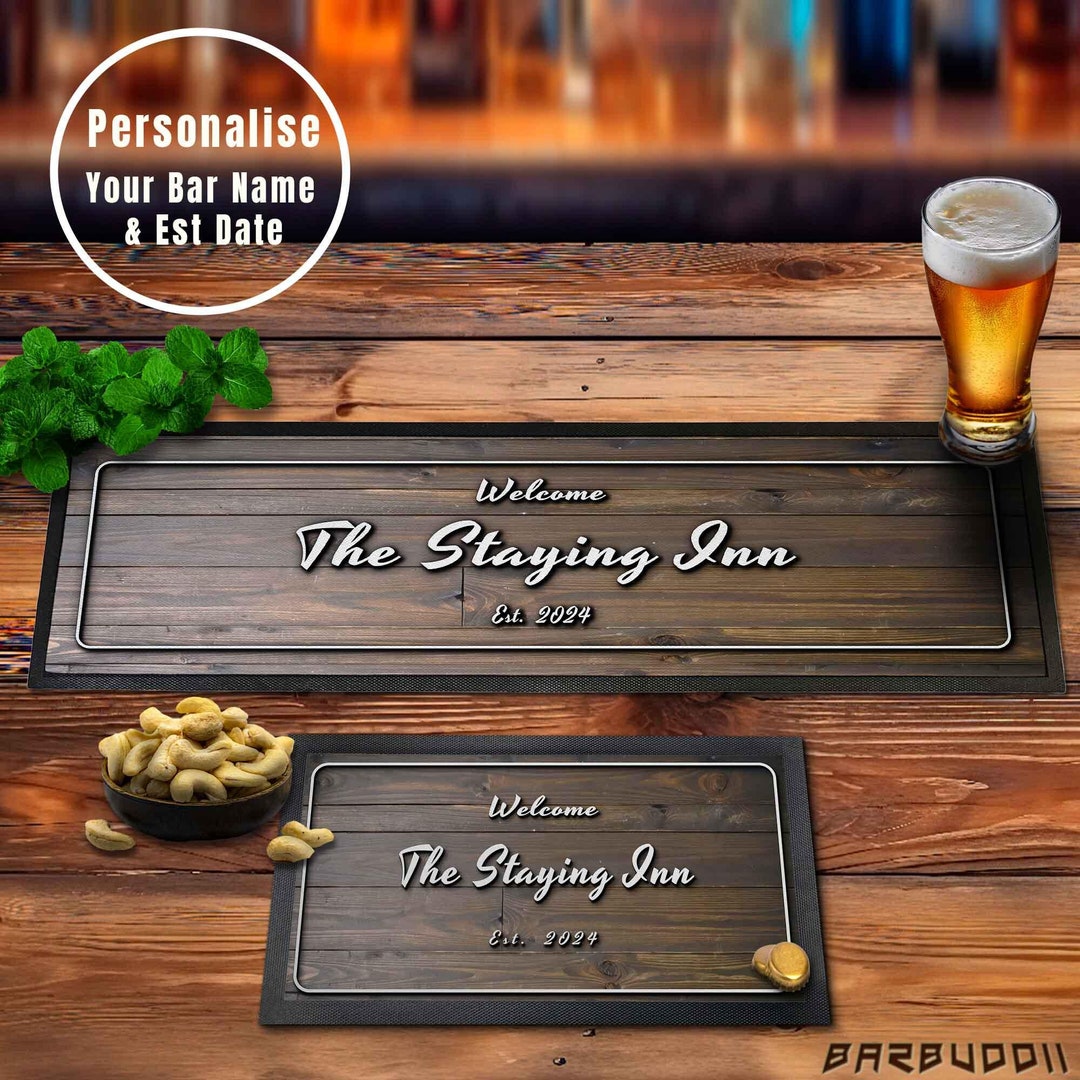 Custom Bar Mat, Bar Runner Personalized With Bar Name & Year, Elegant ...