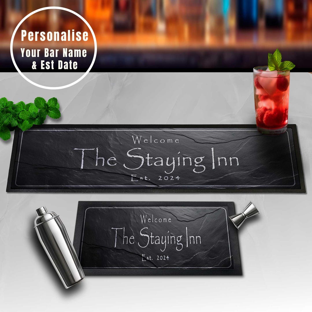 Custom Bar Mat, Bar Runner Personalized With Bar Name & Year, Elegant ...