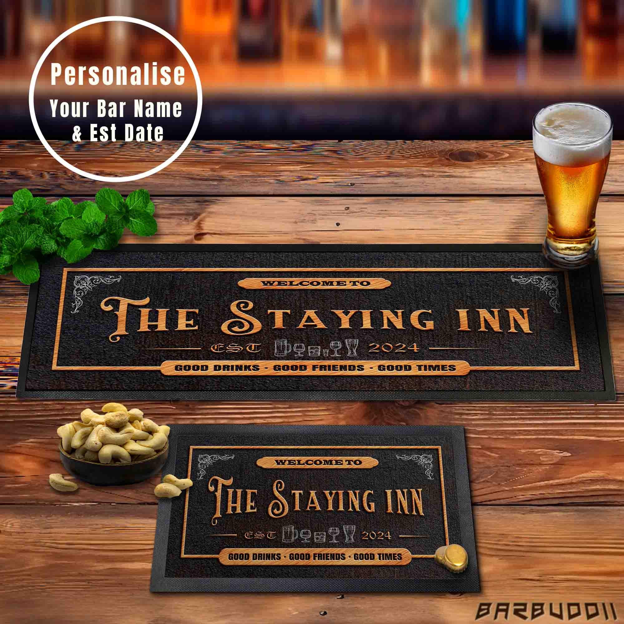 Custom Bar Mat, Bar Runner Personalized With Bar Name & Year, Elegant ...