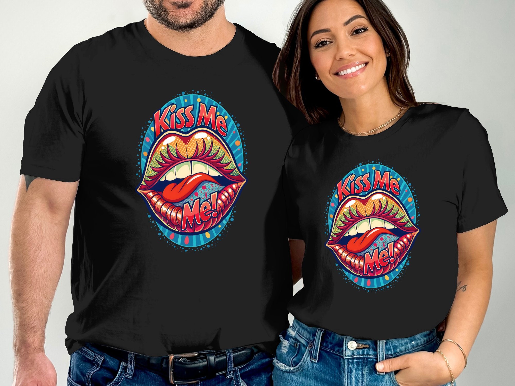 Kiss Me Pop Art Style T-shirt, Colorful Retro Design Tee, Funky Hipster ...
