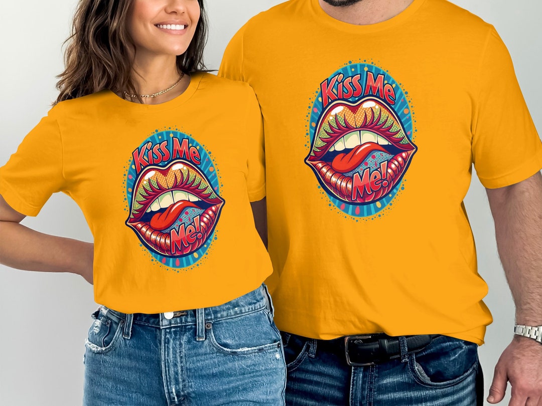 Kiss Me Pop Art Style T-shirt, Colorful Retro Design Tee, Funky Hipster ...