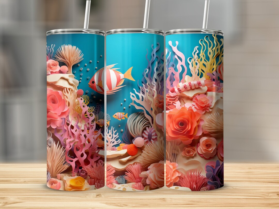 Colorful Coral Reef Scene Tumbler, Ocean Life Inspired Drinkware ...