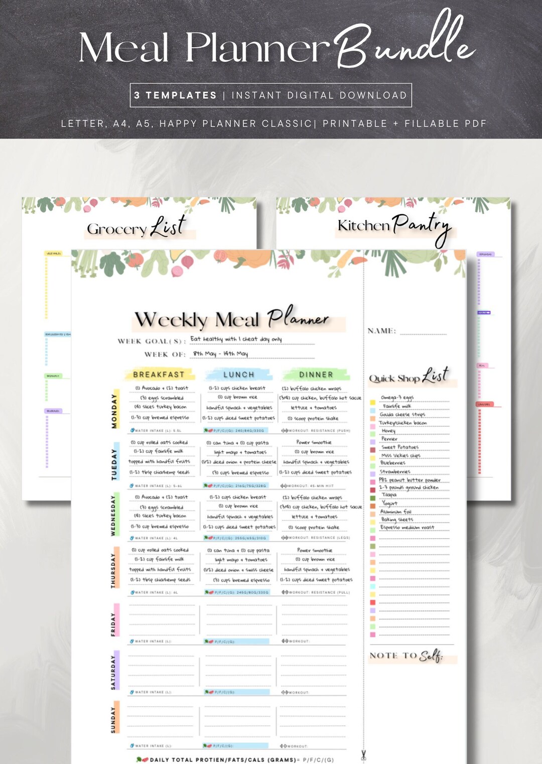 Meal Planner, Printable, Fillable, Weekly Meal Tracker/diary, Menu Prep ...