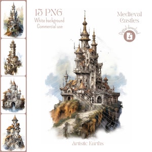 Medieval Castle Clipart, Set of Print, Medieval Illustration, Art Deco ...