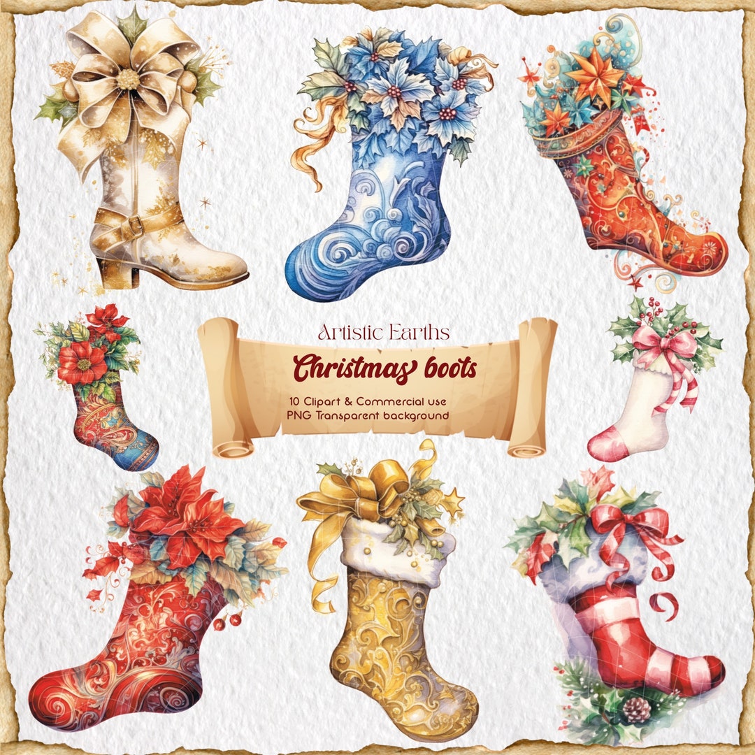 Christmas Sock Stocking PNG, Watercolor Socks, Xmas Clipart, Christmas ...