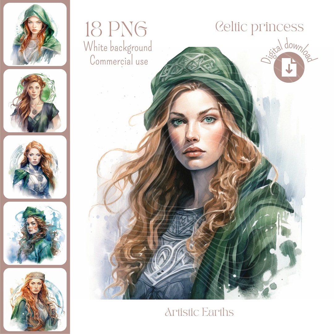 Princess Clipart, Celtic Princess Art, Digital Design Bundle, Digital ...