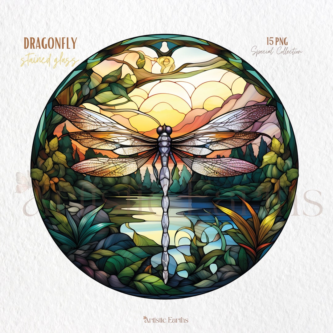 Dragonfly Gifts Dragonflies Stained Glass Panel Stained Glass Png ...