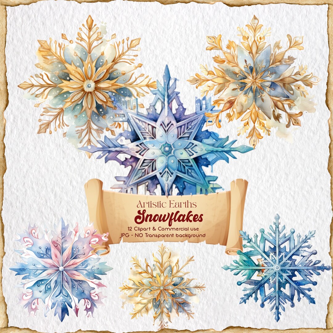 Snowflake Watercolor Clipart, Christmas Snowflakes Clipart, Falling ...