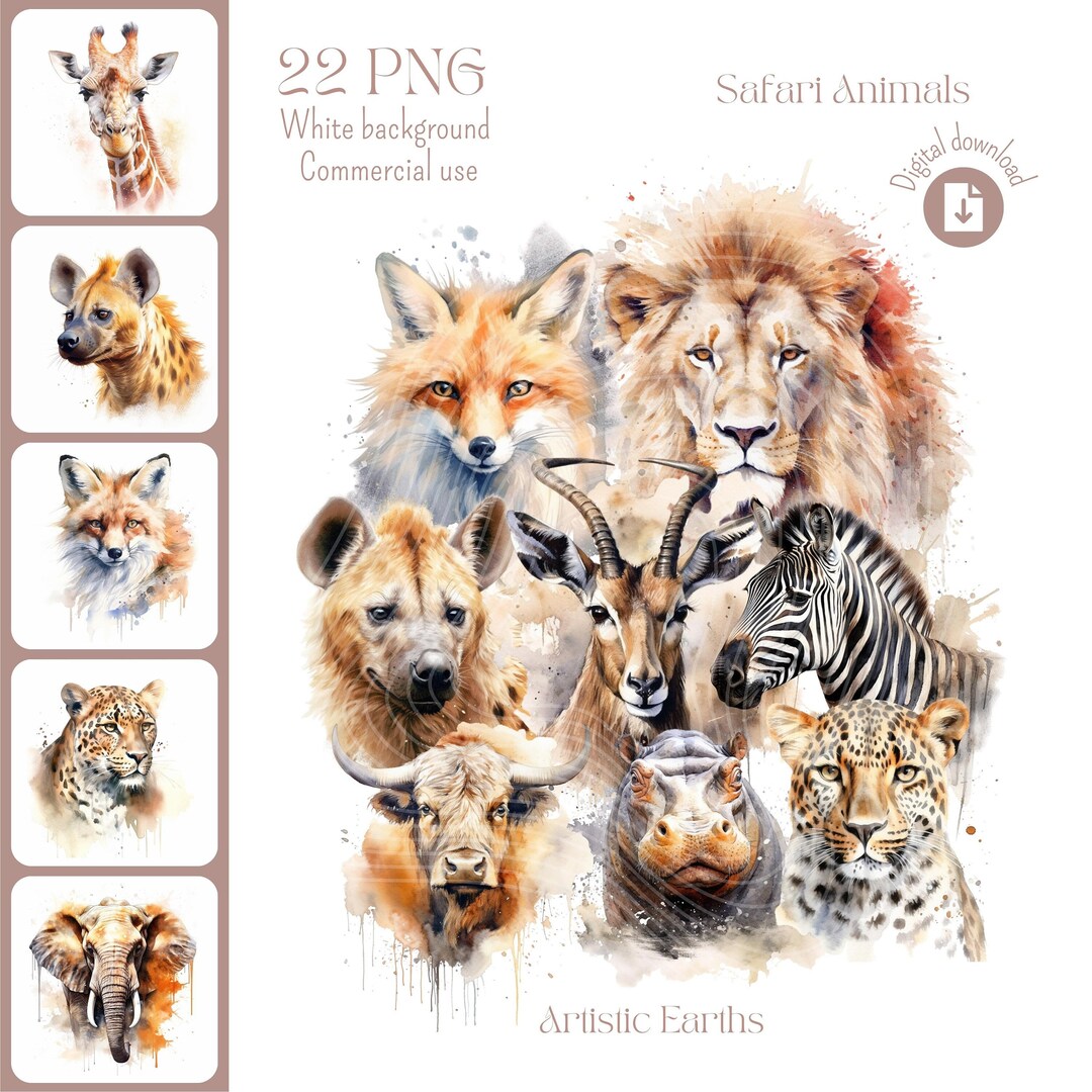 Safari Animals Clipart, Digital Download, Watercolor African Animals ...
