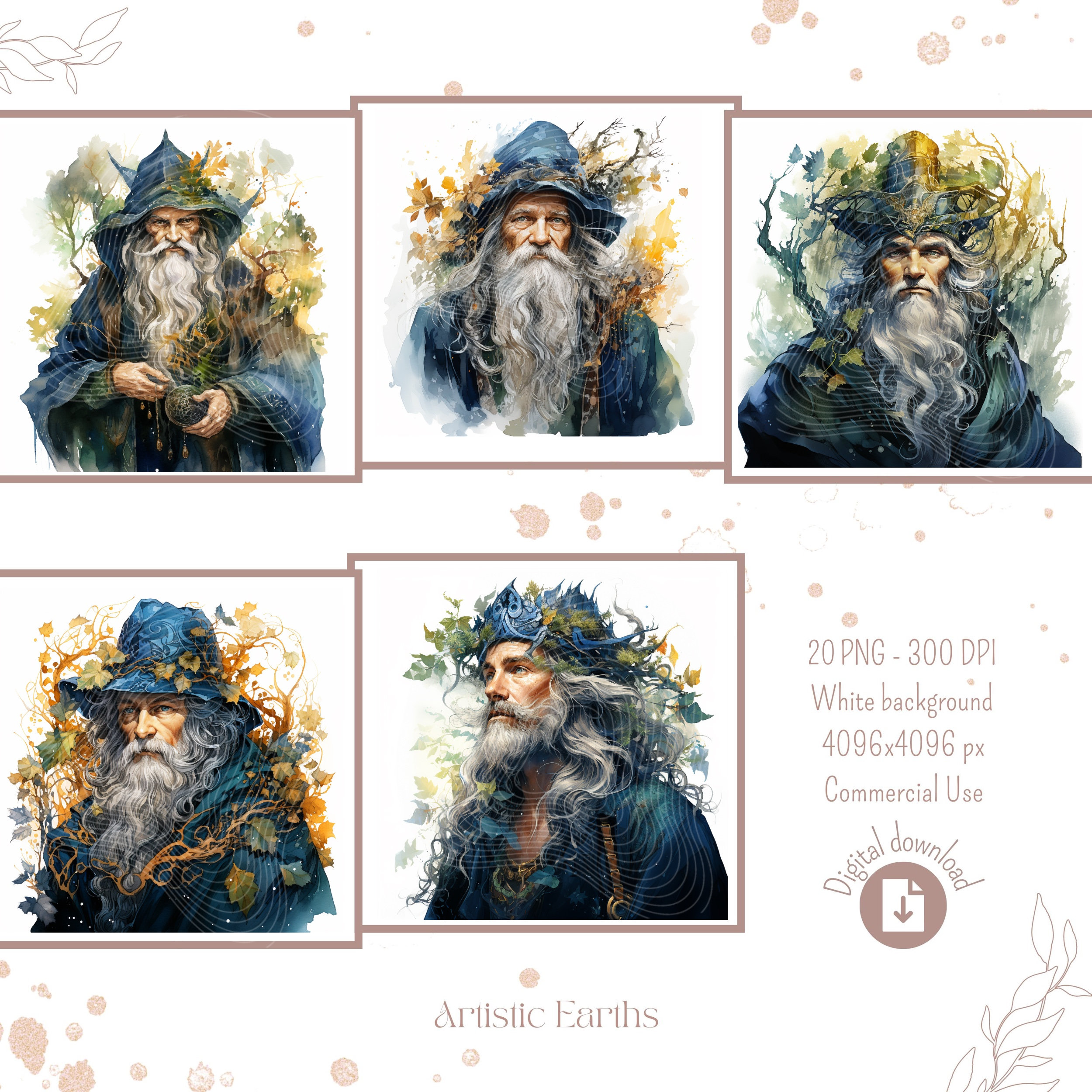 Wizard Clipart Watercolor Wizard Art Magician Print 20 High - Etsy