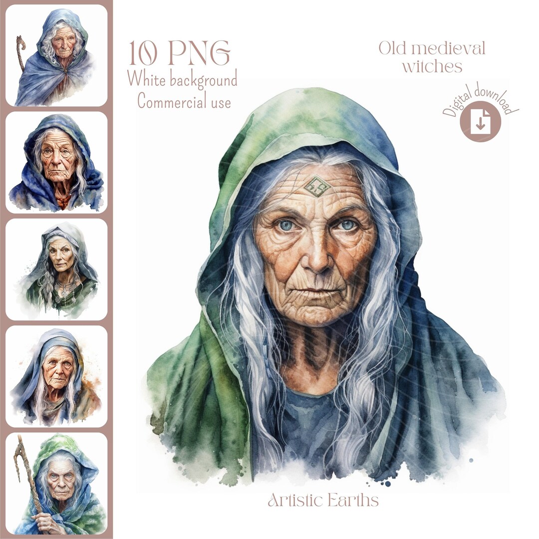 Old Witches Clipart, Medieval Witches Art, Digital Design Bundle ...