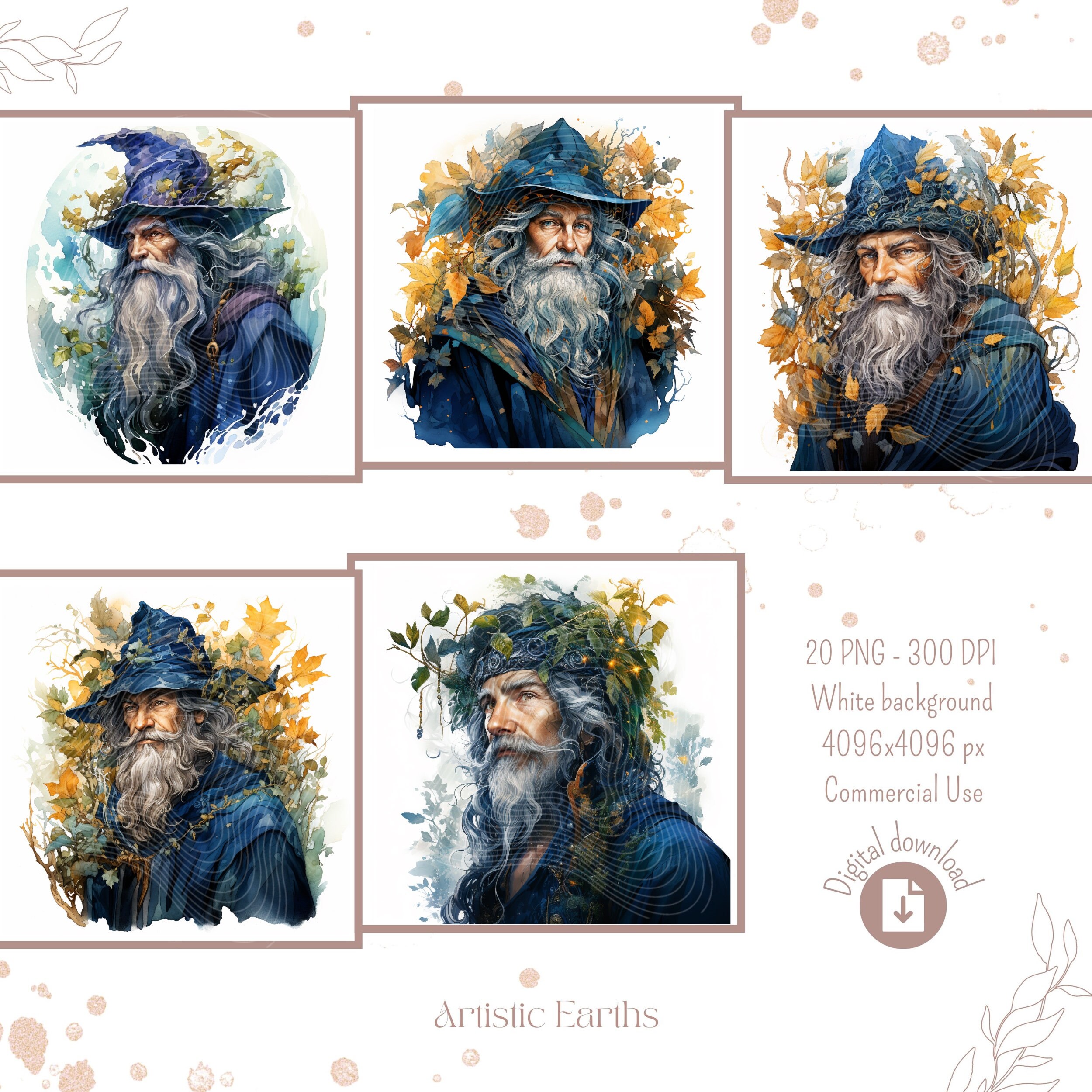 Wizard Clipart Watercolor Wizard Art Magician Print 20 High - Etsy