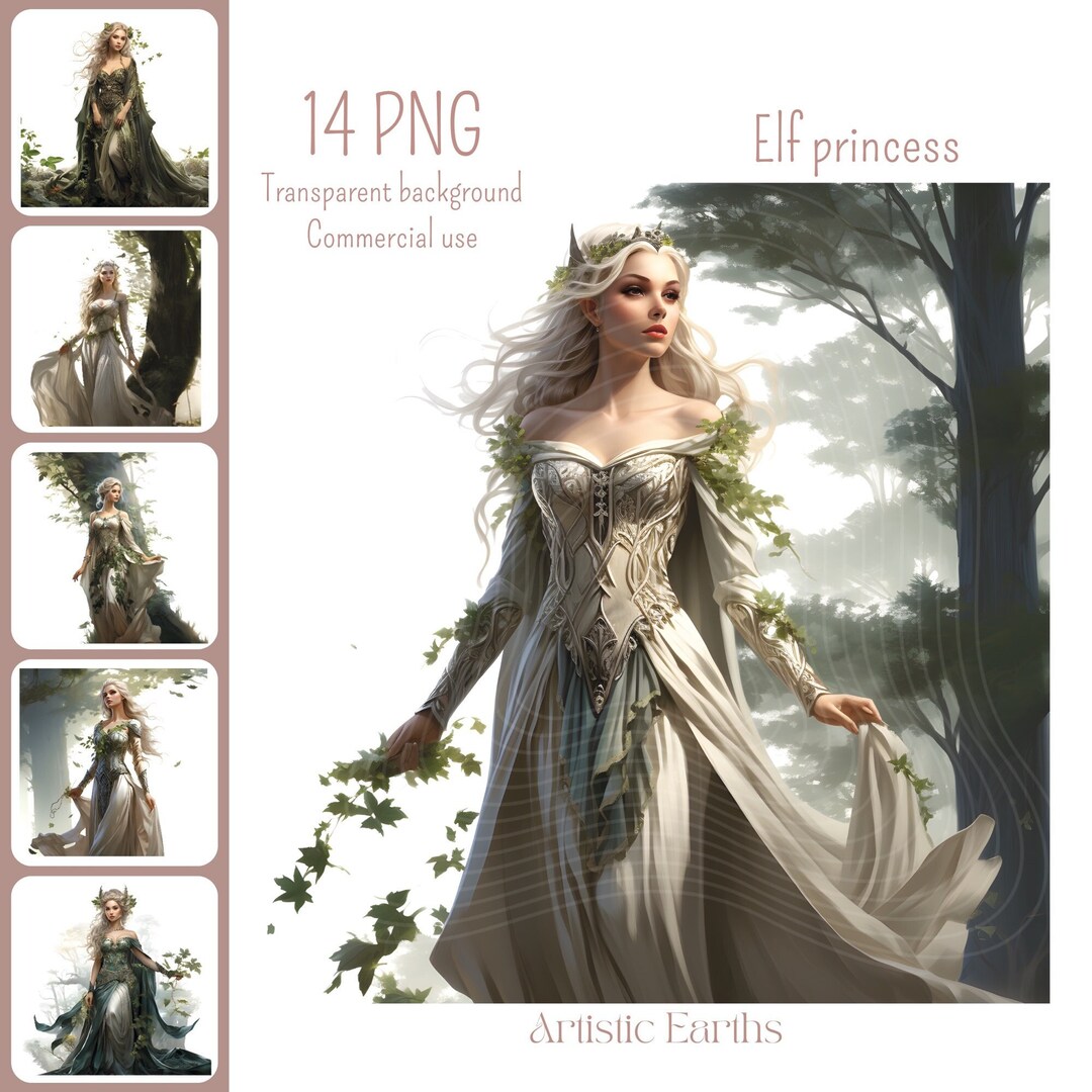 Forest Princess Elf Clipart, Medieval Princess, Digital Design Bundle ...