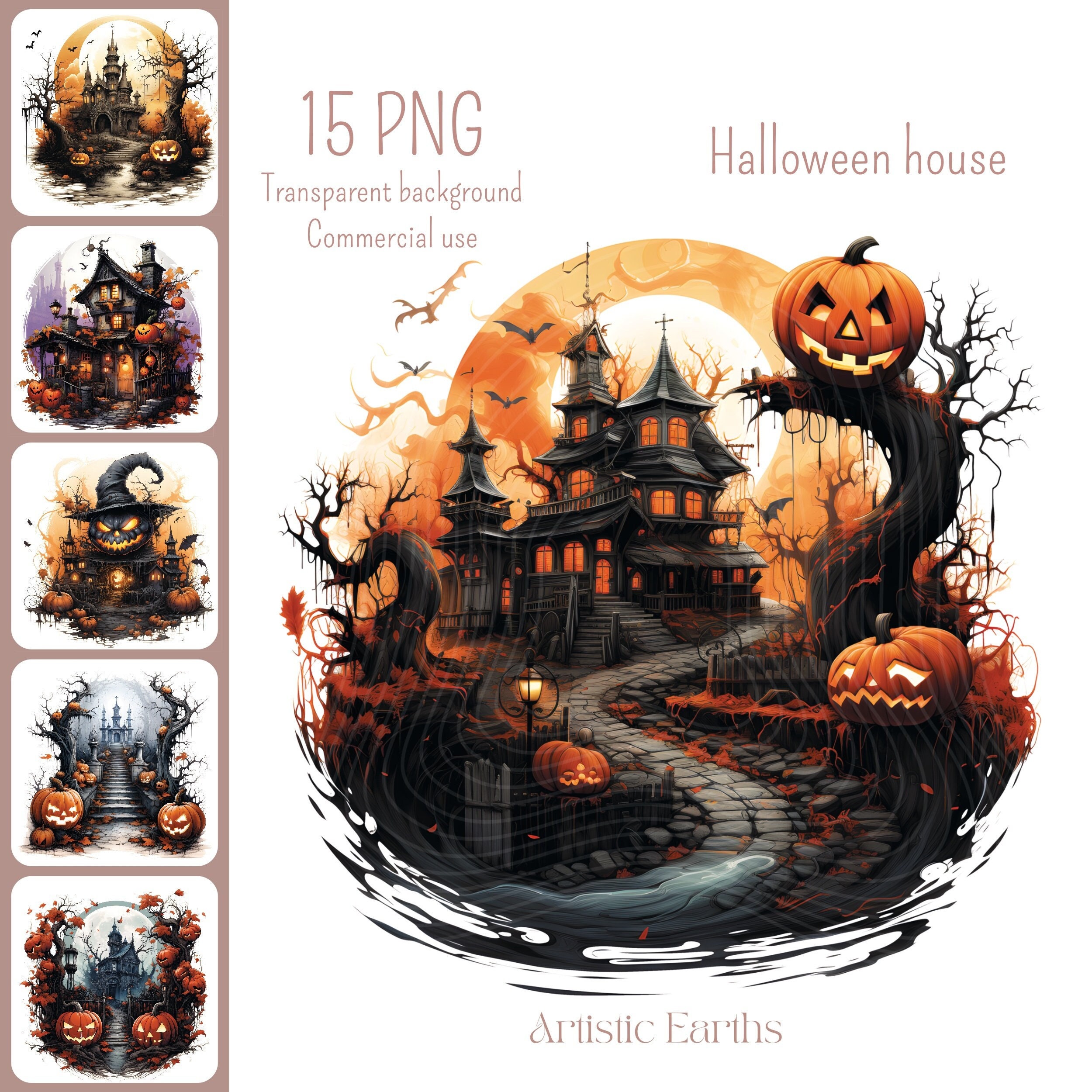Halloween House Clipart, Haunted House PNG, Spooky Clipart, Pumpkin ...