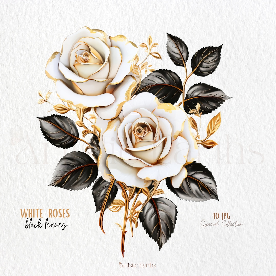Wildflower Clipart Gold Rose Clipart White Rose Clipart Wedding Clipart ...
